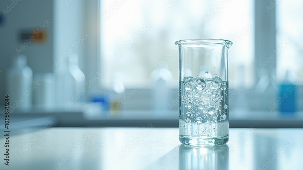 Crystal-clear glass beaker filled with bubbling liquid, showcasing ...