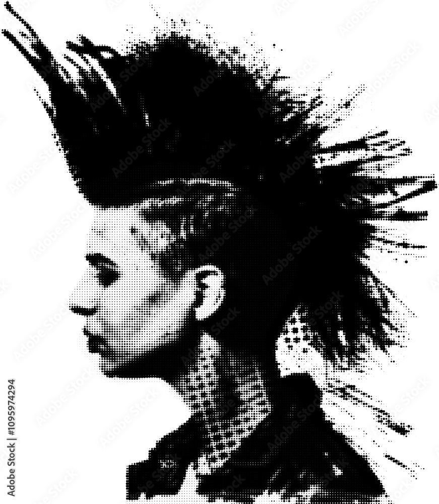 Punk girl with mohawk bitmap collage element on transparent background ...