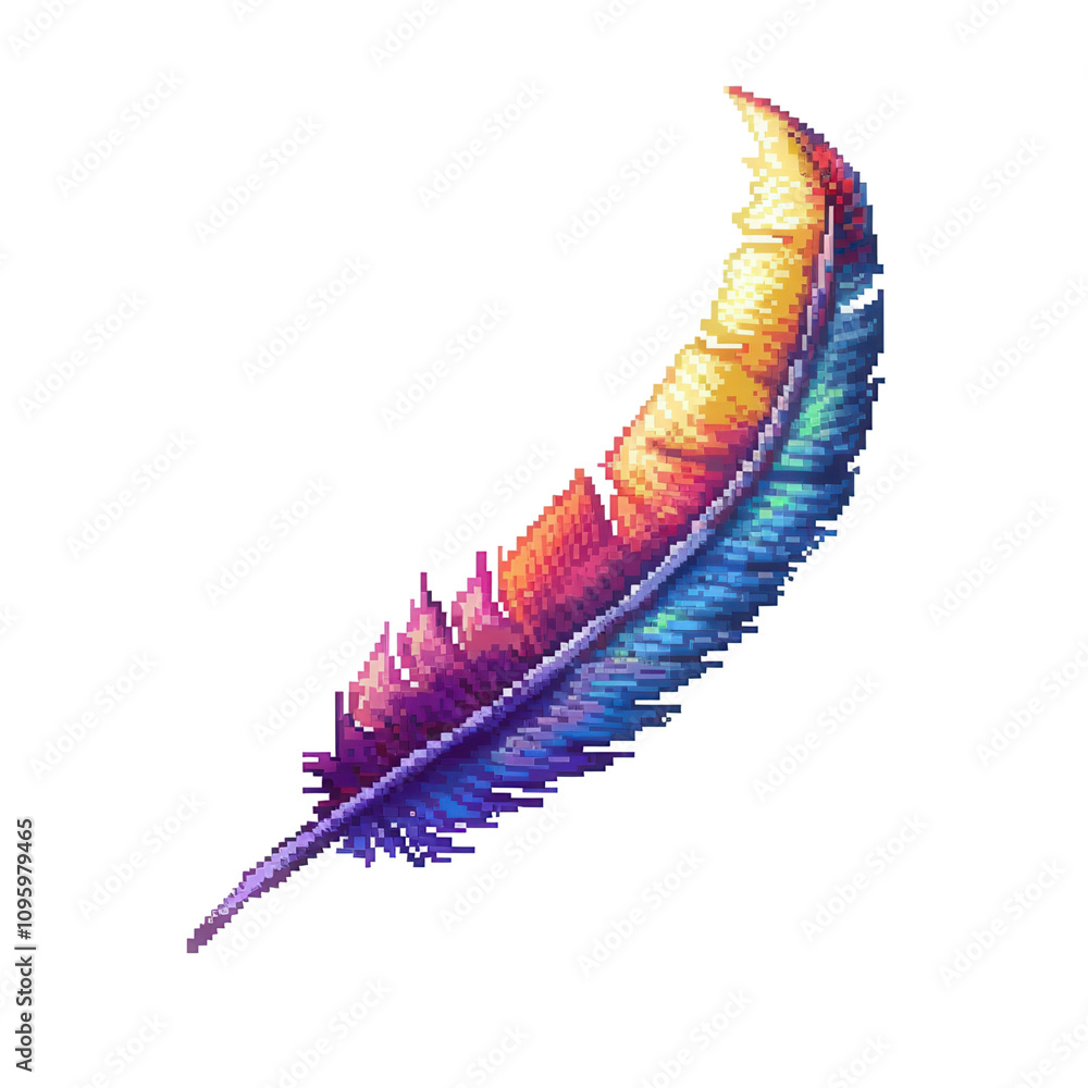 8-bit pixel art feather transparent background single object digital ...