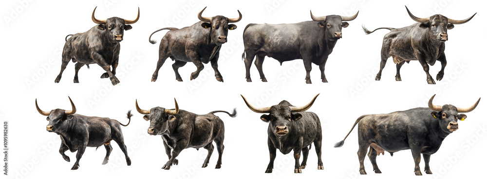 set of Bull Collection Various Poses and Angles, Isolated on ...
