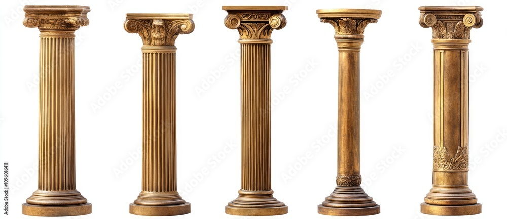 Golden Pillars Collection: Five ornate golden pillars, showcasing ...