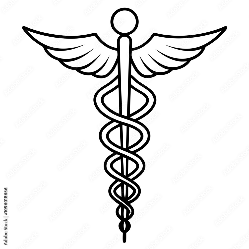 caduceus medical symbol line art vector silhouette illustration ...