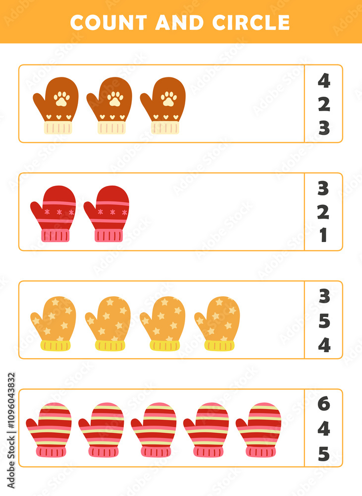 Winter activity sheet. Count and circle the correct number. Counting ...