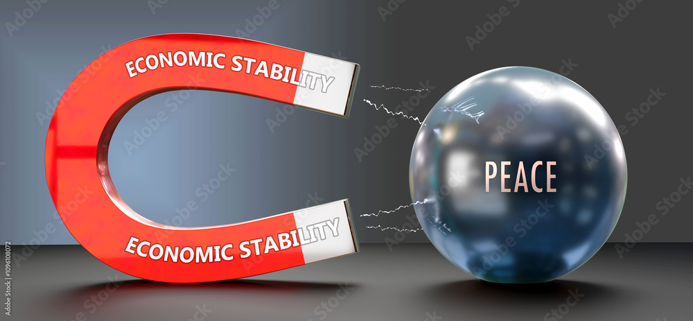 Economic Stability attracts Peace. A metaphor showing economic ...