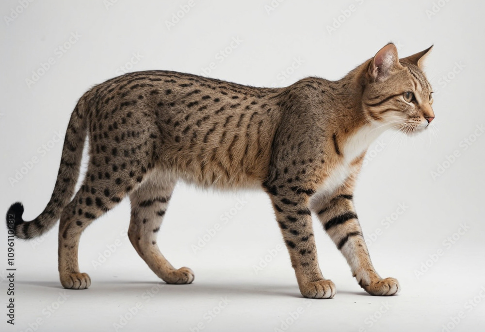 standard Wild cat right side view. Full figure visible, flat white ...