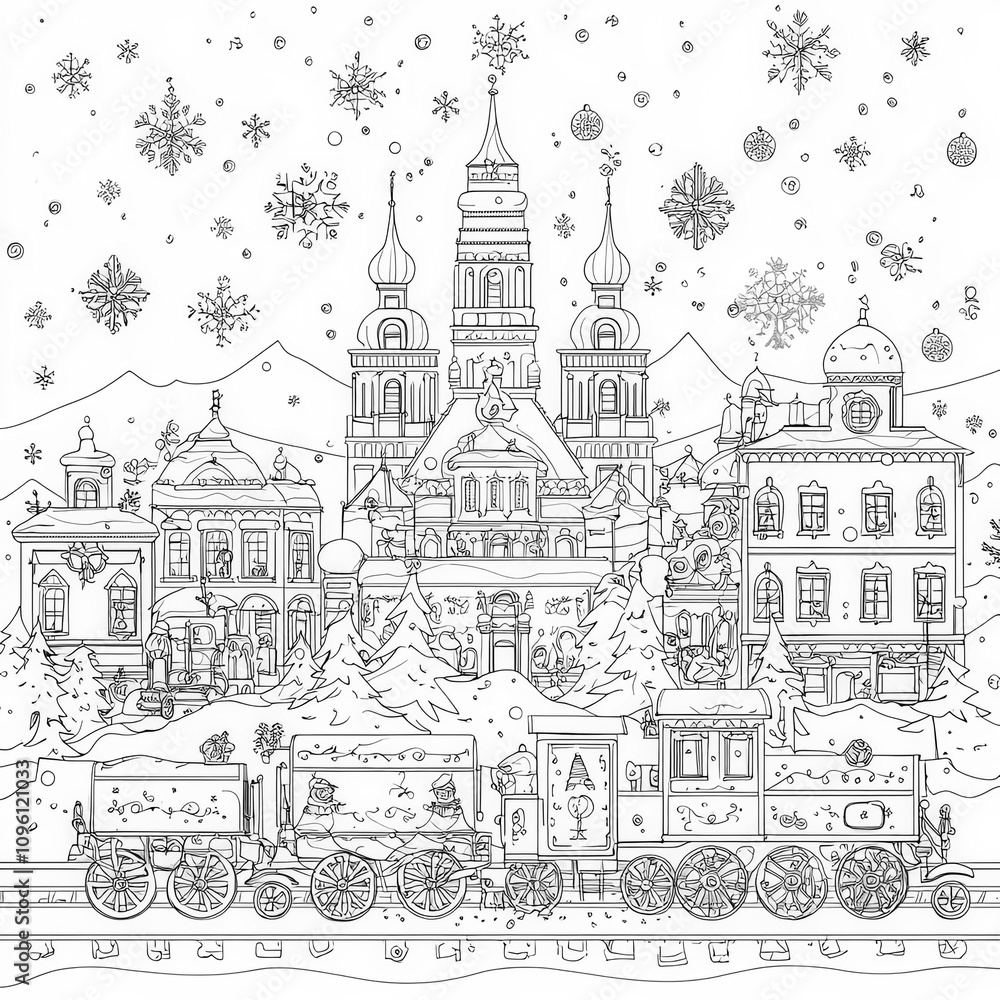 A Christmas parade with floats and characters, coloring page for kids ...