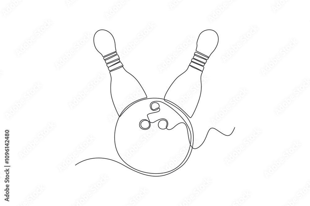 One continuous line drawing bowling ball and pin. sport ball concept ...