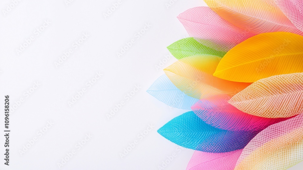 Colorful tulle paper leaves in various colors, with the edges of each ...