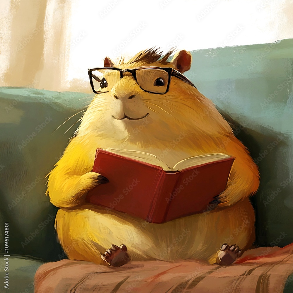 Cartoon Capibara is reading a book Stock Illustration | Adobe Stock