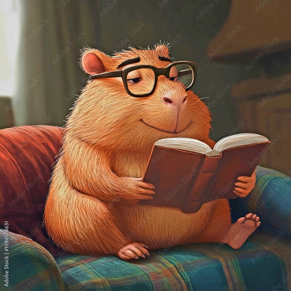Cute capibara reading a book Stock Illustration | Adobe Stock