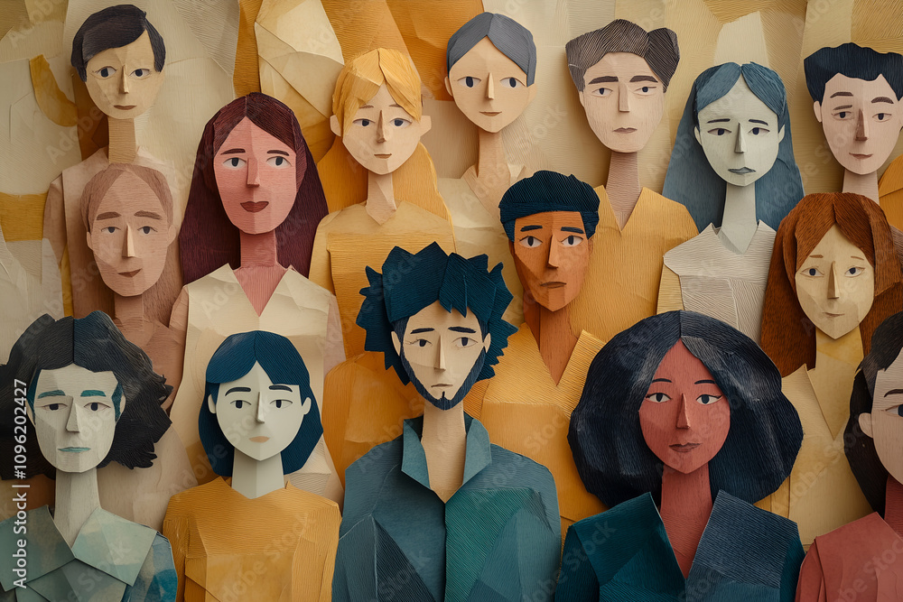 Inclusive group of people illustration. Paper craft style art, layered ...