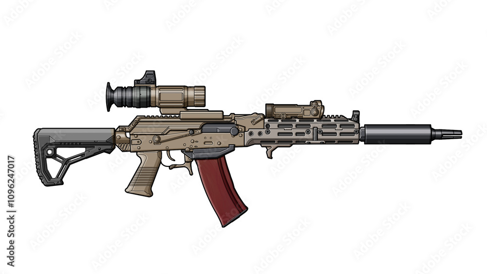 Upgraded AK 105 assault rifle with collimator sight on thermal imaging ...