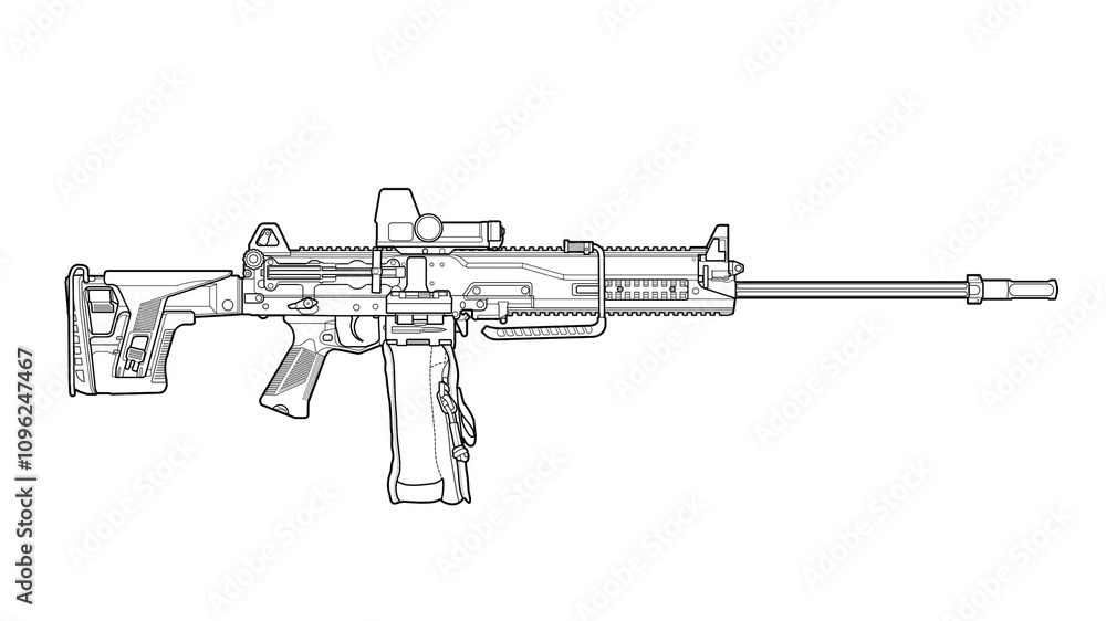 line art lineart upgraded Russian rpl 20 machine gun with collimator ...
