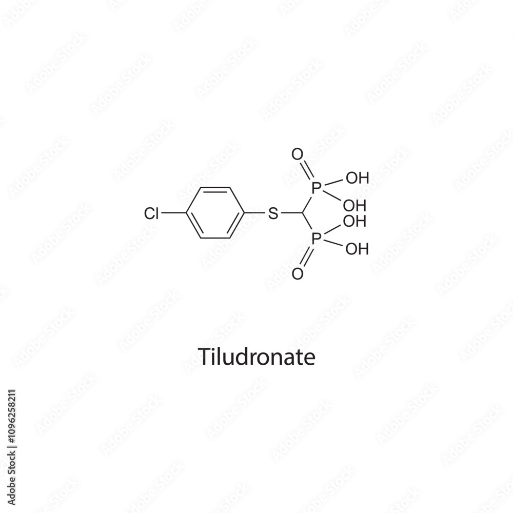 Tiludronate flat skeletal molecular structure Bisphosphonate drug used ...
