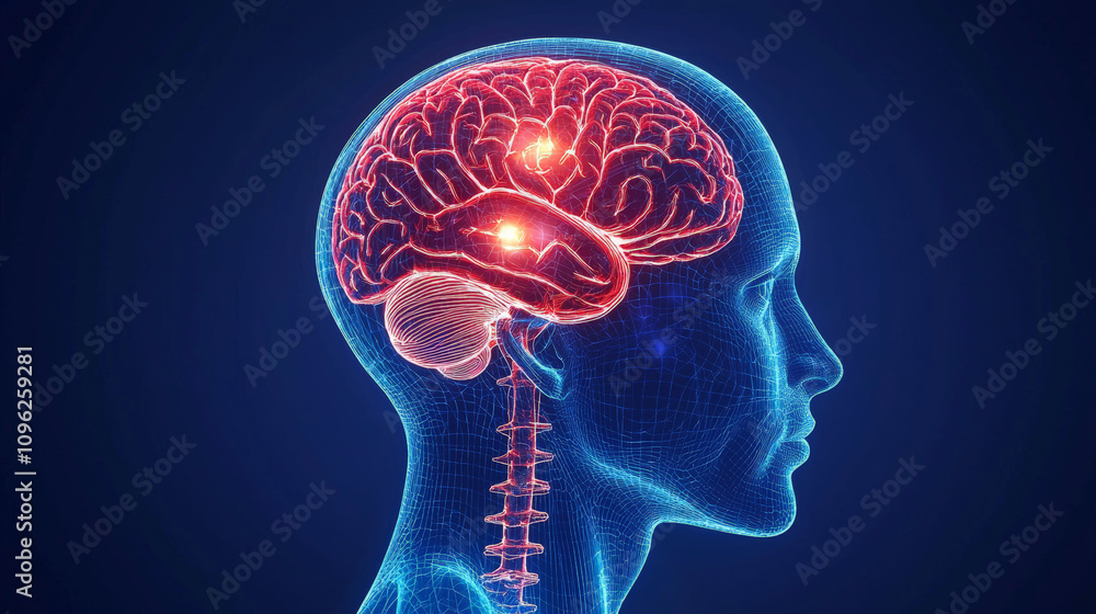 Ilustración de Stock image depicts detailed illustration of human brain with highlighted areas ...