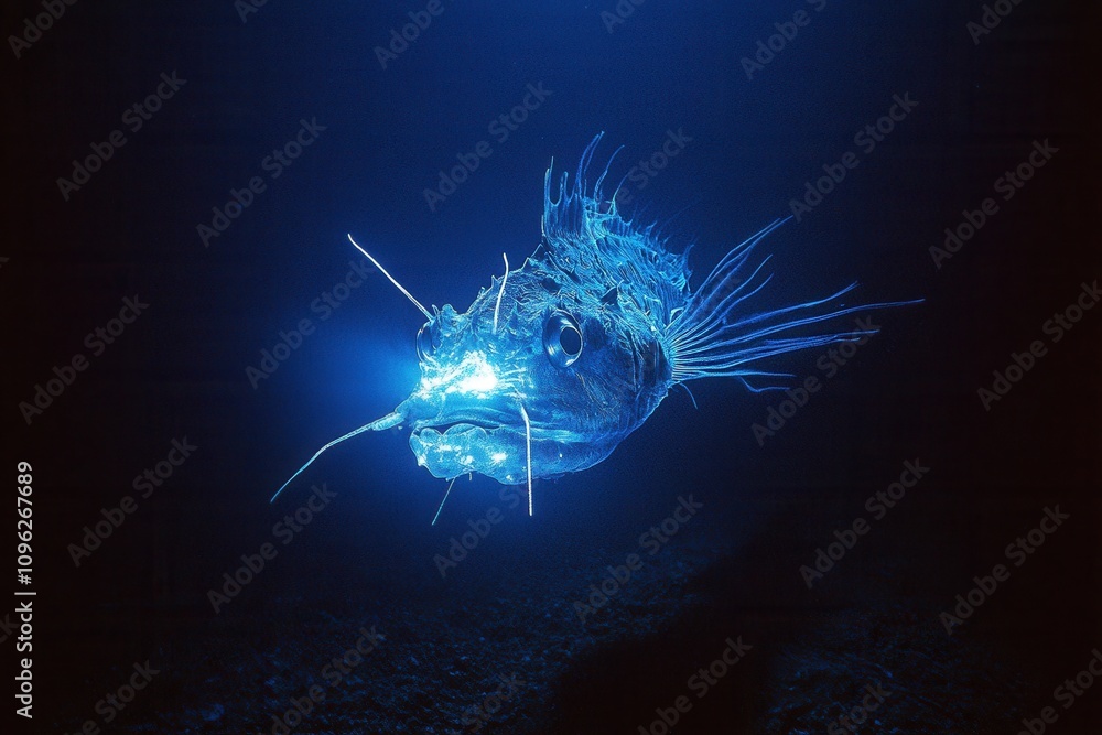 Humpback Anglerfish in Deep Water A rare anglerfish in pitch-black ...