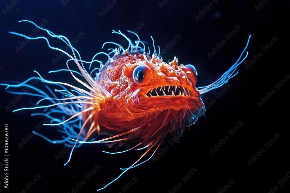 Humpback Anglerfish in Deep Water A rare anglerfish in pitch-black ...