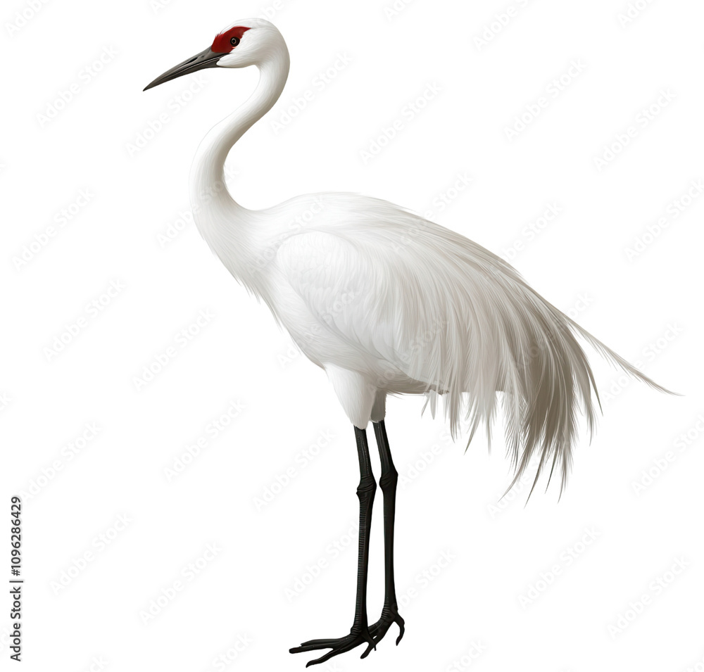 Beautiful, full-body white crane isolated on a transparent background ...