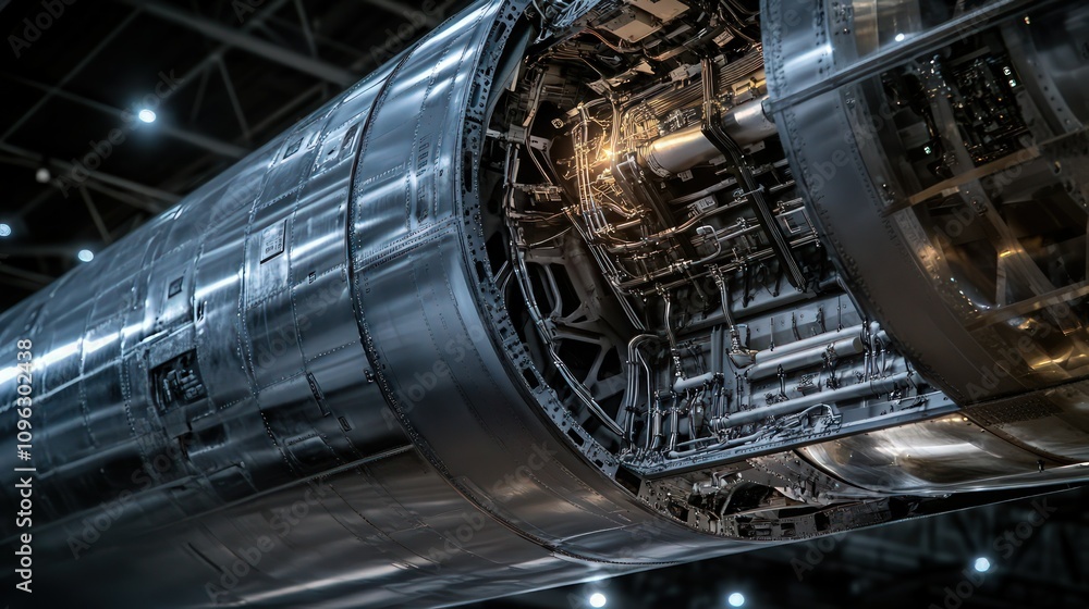 Foto de Stock A close-up, cutaway view of an aircrafts fuel tank inside ...