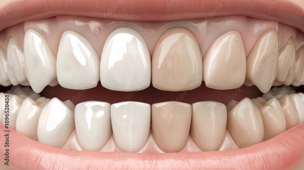 Close-up side-by-side comparison of teeth before and after whitening ...