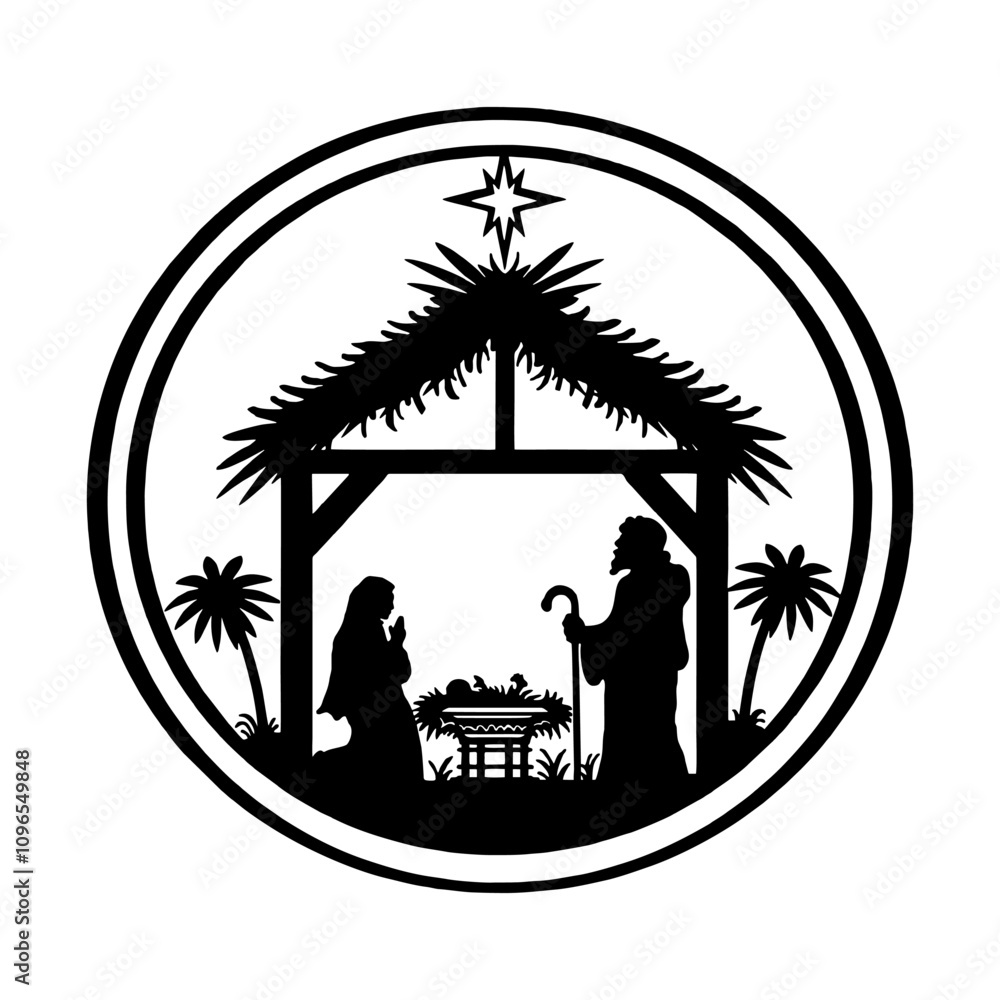 Holy Night silhouette - Nativity scene of baby Jesus silhouette in a ...