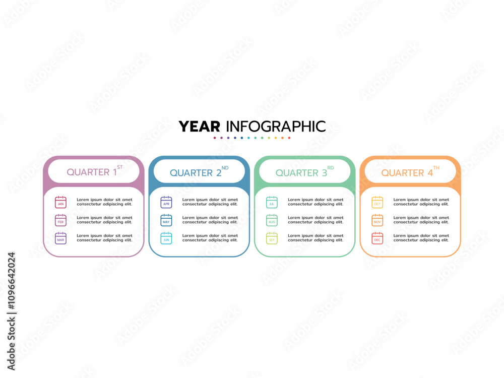 Year planner calendar with 12 months and 4 quarters. Concept business ...