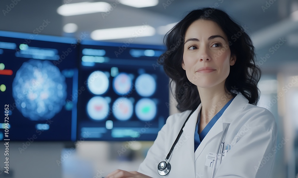 Portrait of a female doctor looking at an x ray neuroscientist in a ...