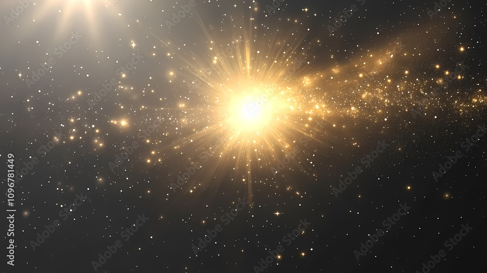 Radiant glow light burst effect. realistic golden digital lens flare ...