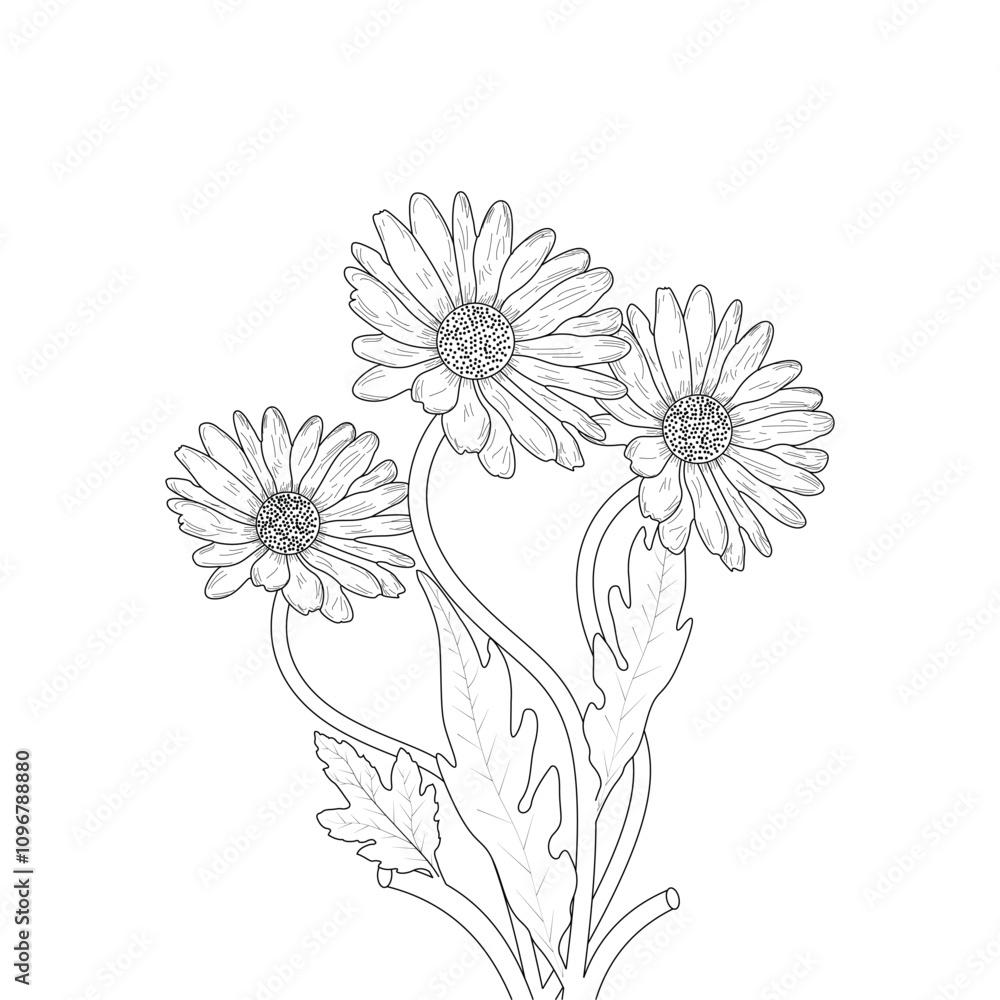 Daisy Flower Coloring Page For Kids Stock Vector | Adobe Stock