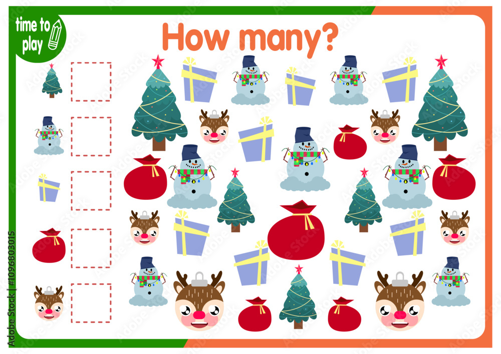 Christmas counting game. Winter math lesson for preschool children. How ...