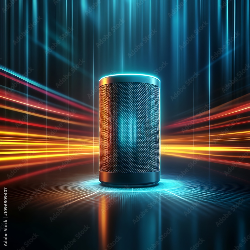 Dynamic music notes resonating from a voice-controlled speaker urban ...