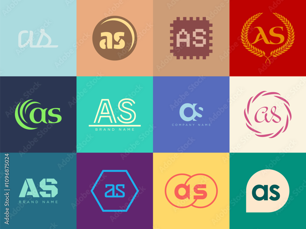 AS logo company template. Letter a and s logotype. Set different ...