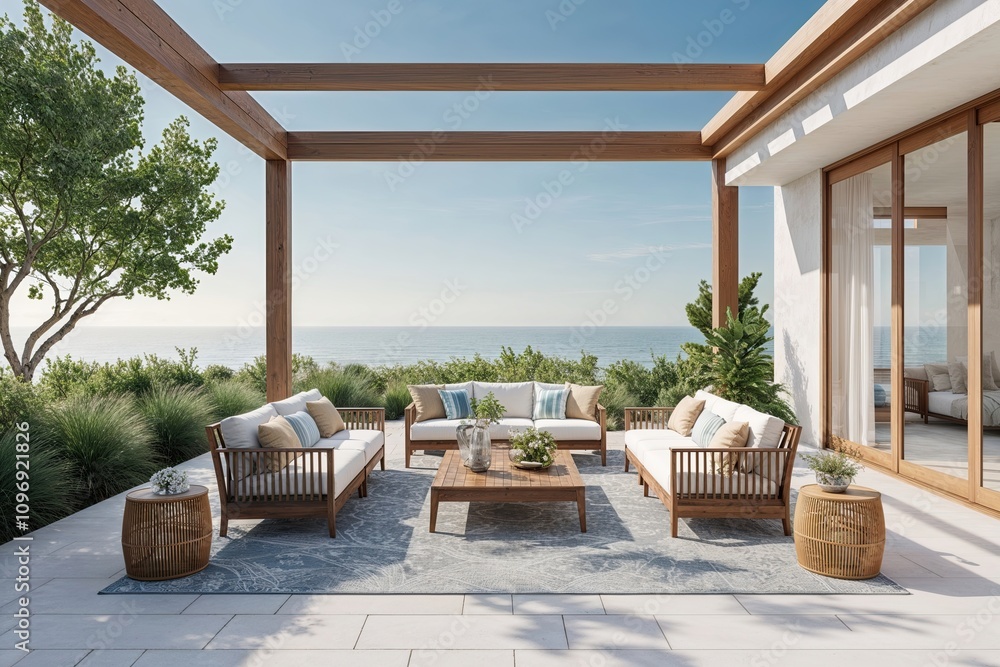 Spacious Outdoor Patio Frame Mockup Showcasing Serene Coastal Elegance ...