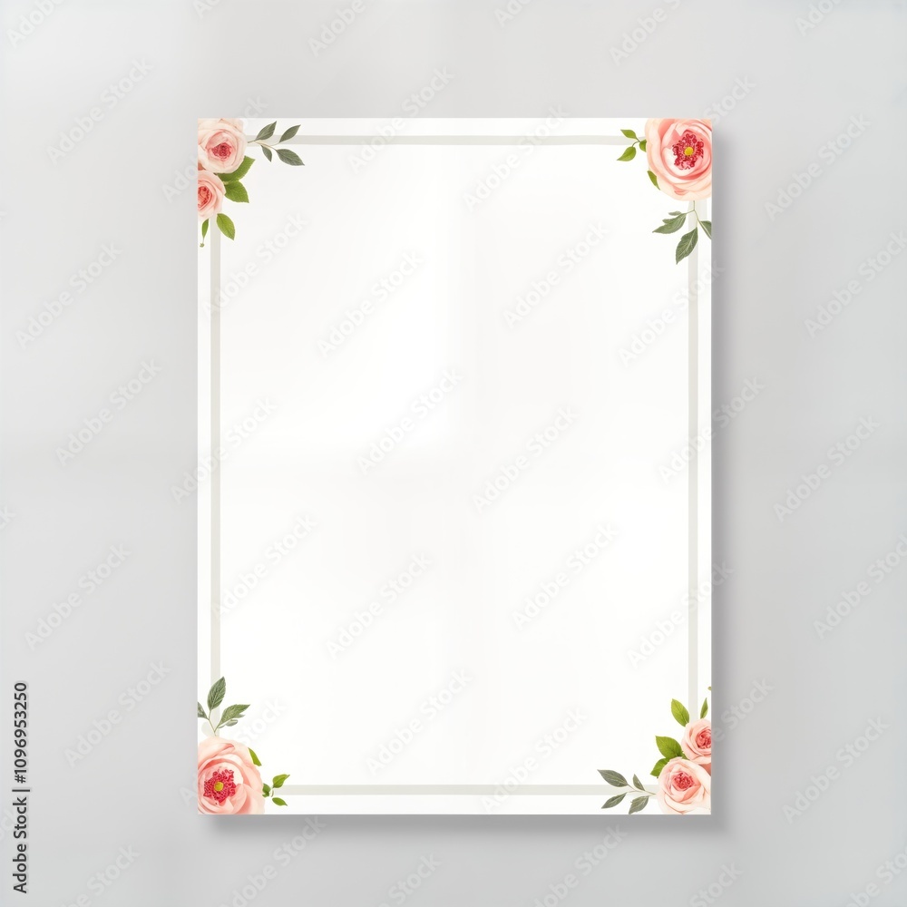 Blank funeral flyer mockup. White design. Subtle floral border. Soft ...