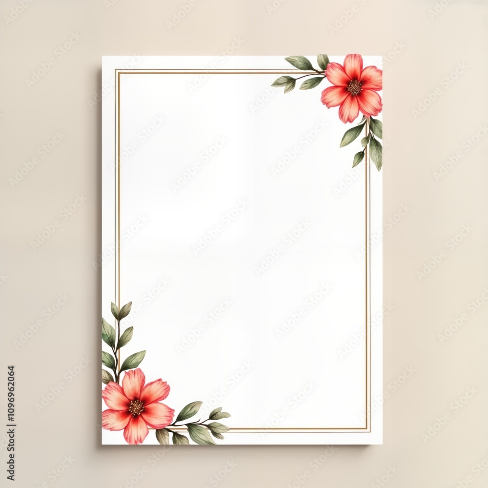 Blank funeral flyer mockup design. Watercolor floral border. Empty ...