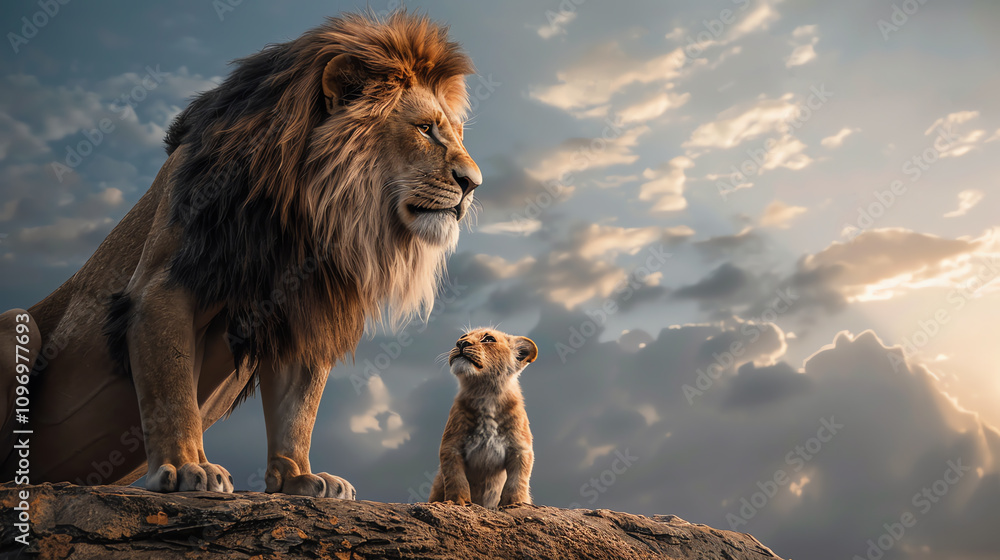 lion and lion cub, AI generated Stock Illustration | Adobe Stock