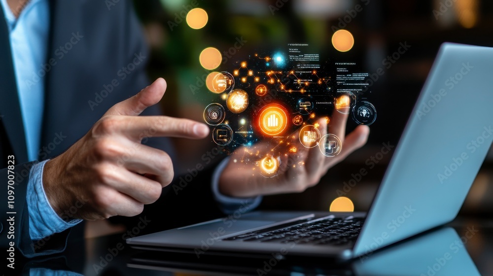 SAP software business Business professional interacting with digital ...