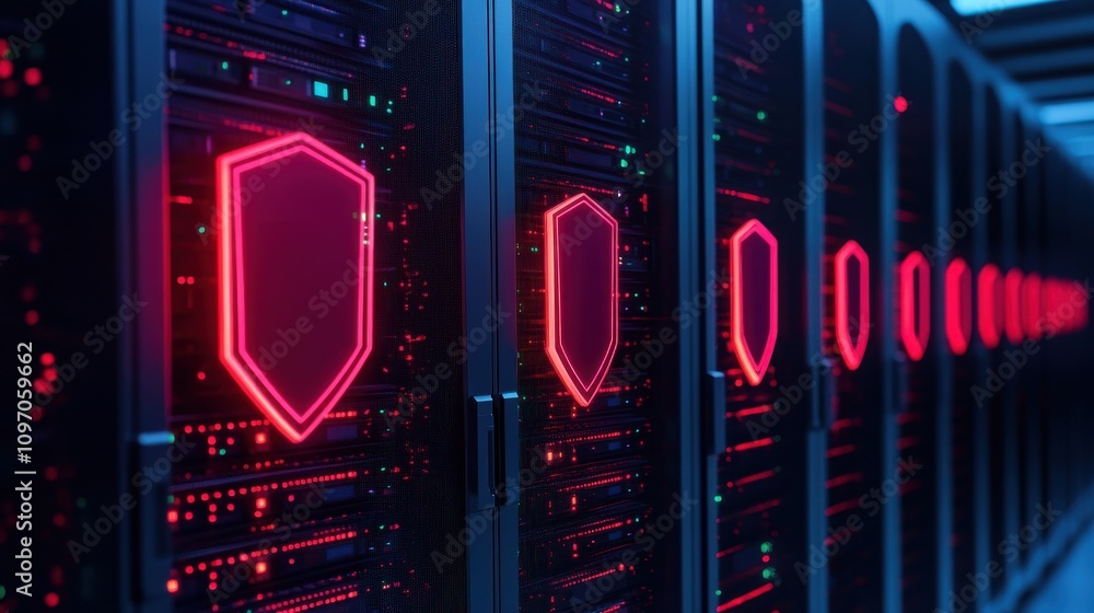 Cybersecurity mitigates risks and secures data. Futuristic Data Center ...