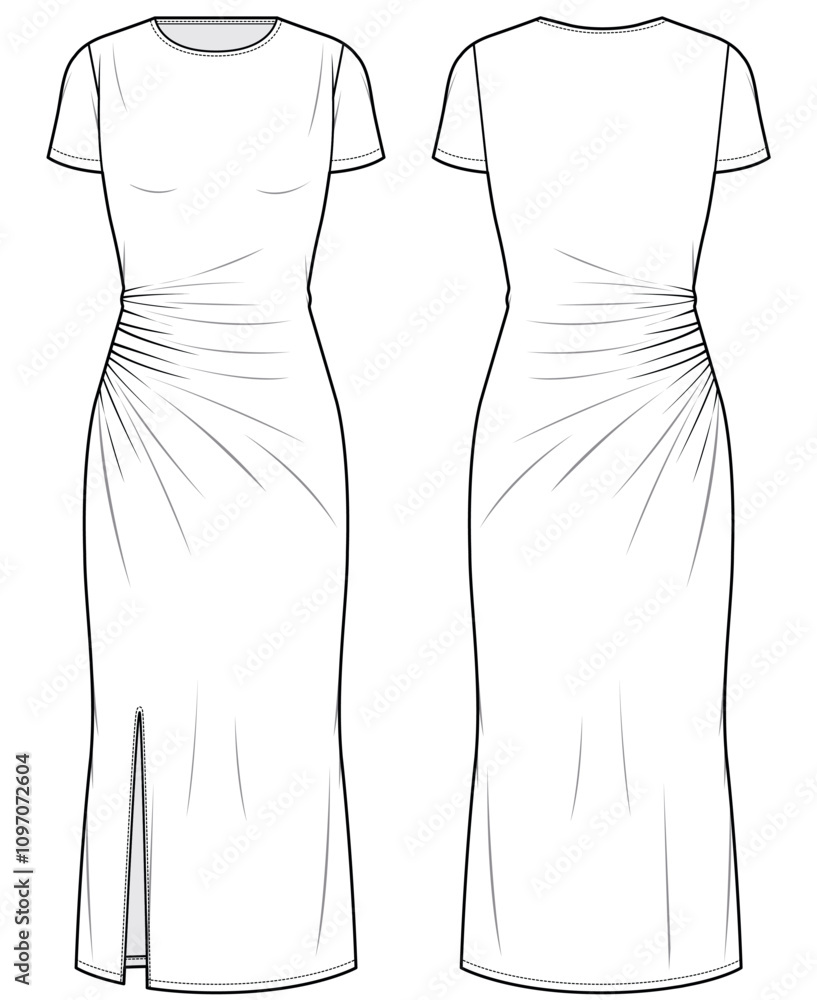 womens short sleeve crew neck midi dress with side slit fashion flat ...