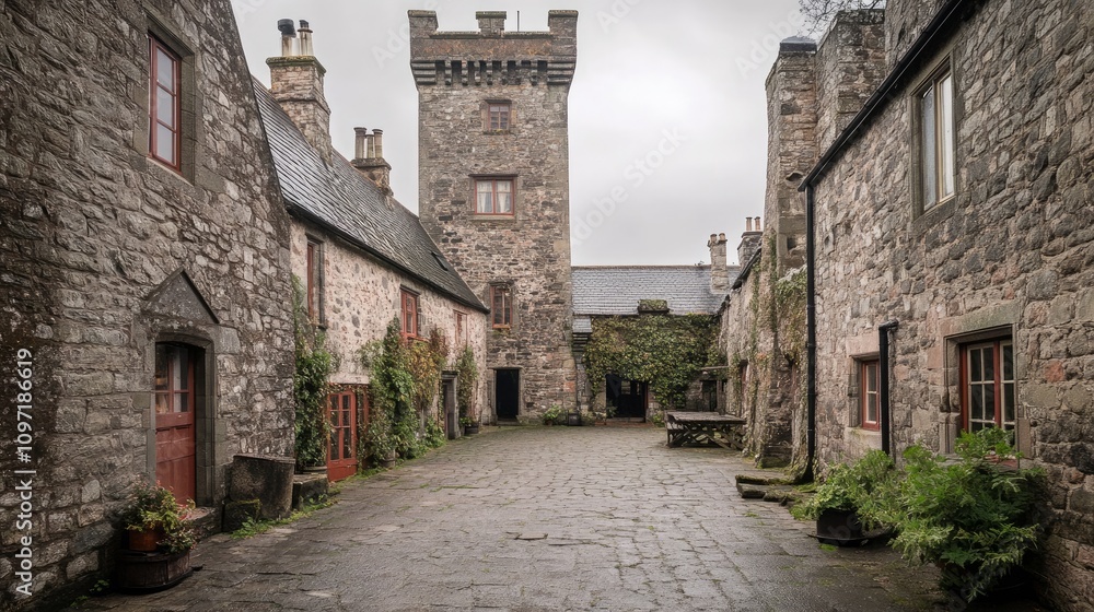 The Northern Irish town of Strangford. Castle Ward's tower house and ...