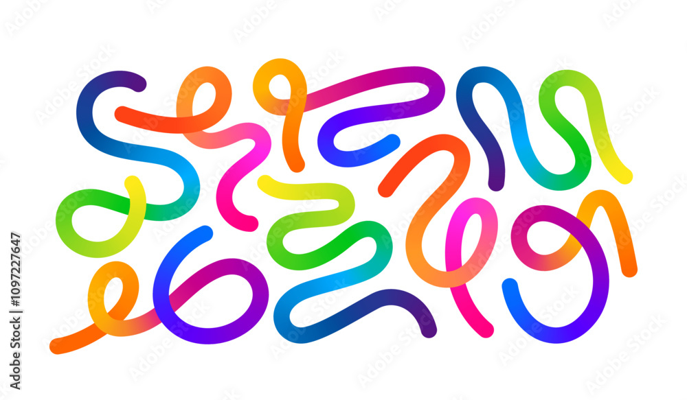 Abstract Gradient Lines Set. Wavy Color Shape Vector Graphic Design. Dynamic Geometric Pattern ...