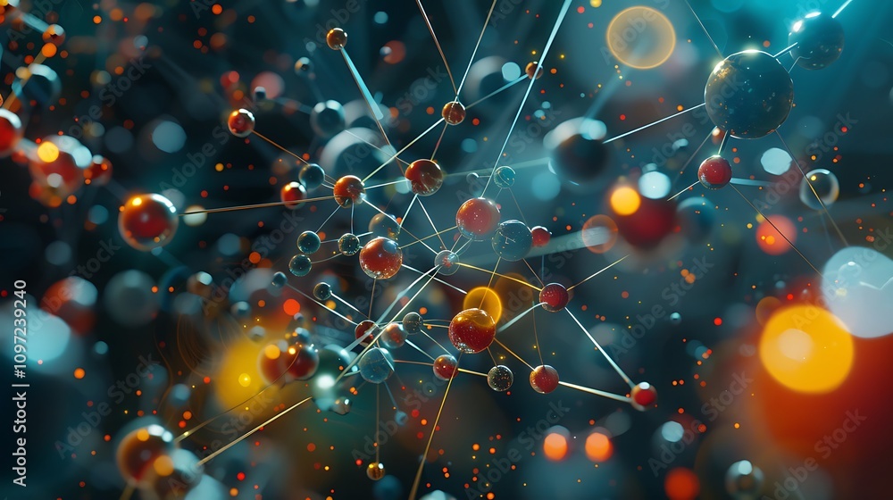 A Detailed 3d Molecular Structure Featuring Red And Blue Atoms Connected By Bonds Representing