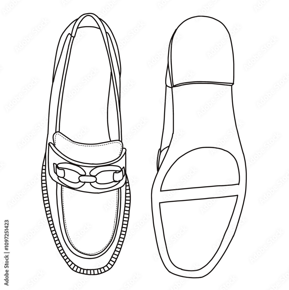 Women's Loafer Slip On Shoes Line art, Technical sketch hand drawing ...
