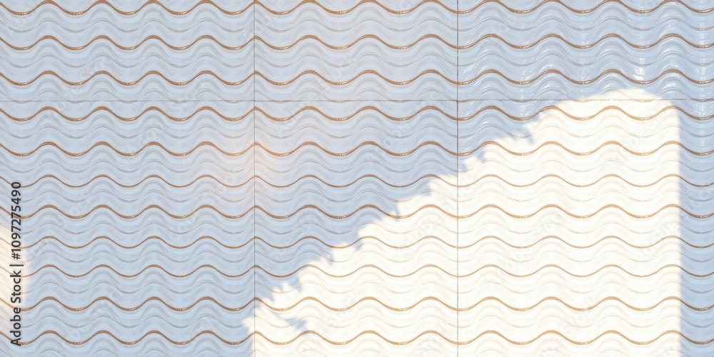 Water wavy texture blending with white ceramic tile, a leaf shadow adds ...
