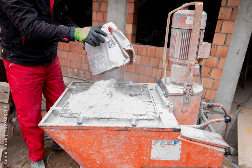 An automatic mixer for mixing dry plaster with water and automatically ...