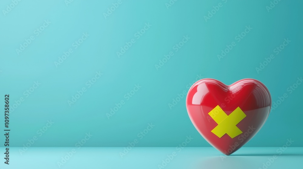 Heart symbol with caution sign overlay for heart health risks Stock ...