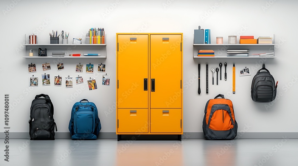 School locker with a personalized design, covered in stickers, magnets ...