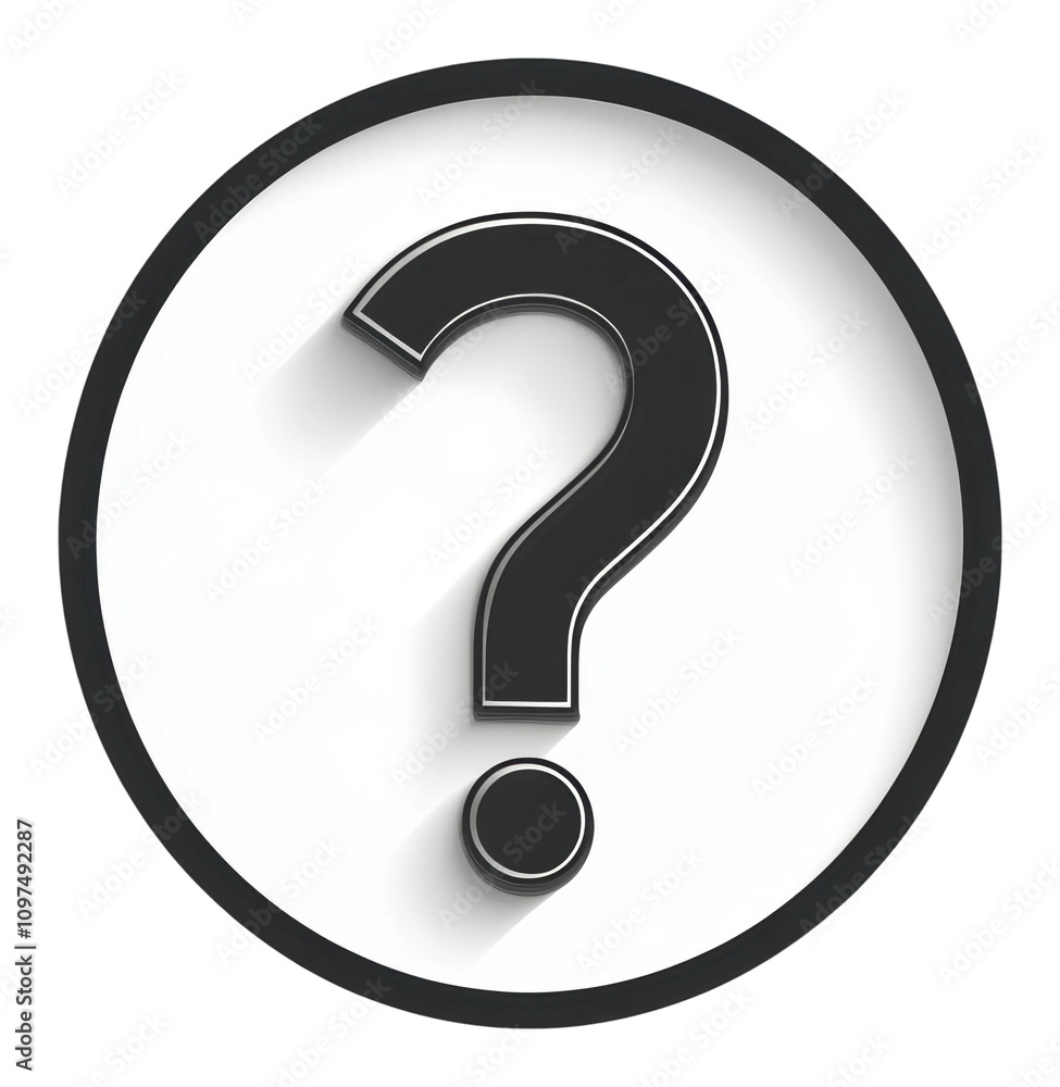 Question mark icon design inside a circular outline in black and white ...