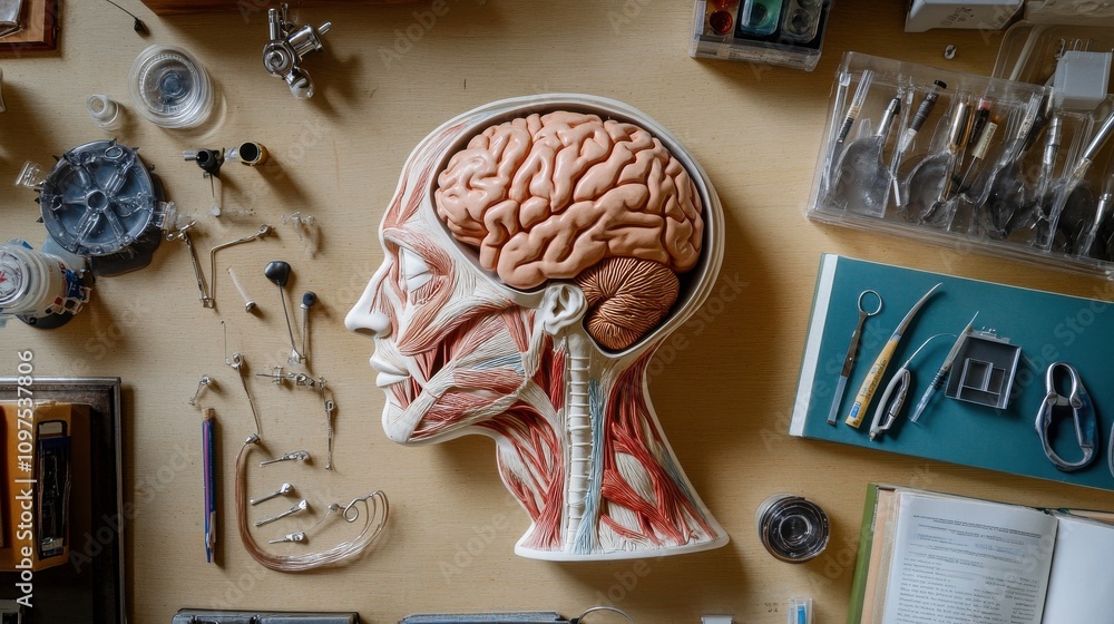 Detailed Anatomical Model of Human Head Depicting Brain Structure with ...