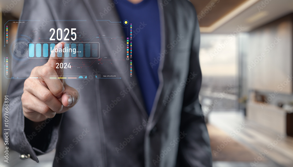 Futuristic Interface Concept with Businessman Touching Loading Screen ...